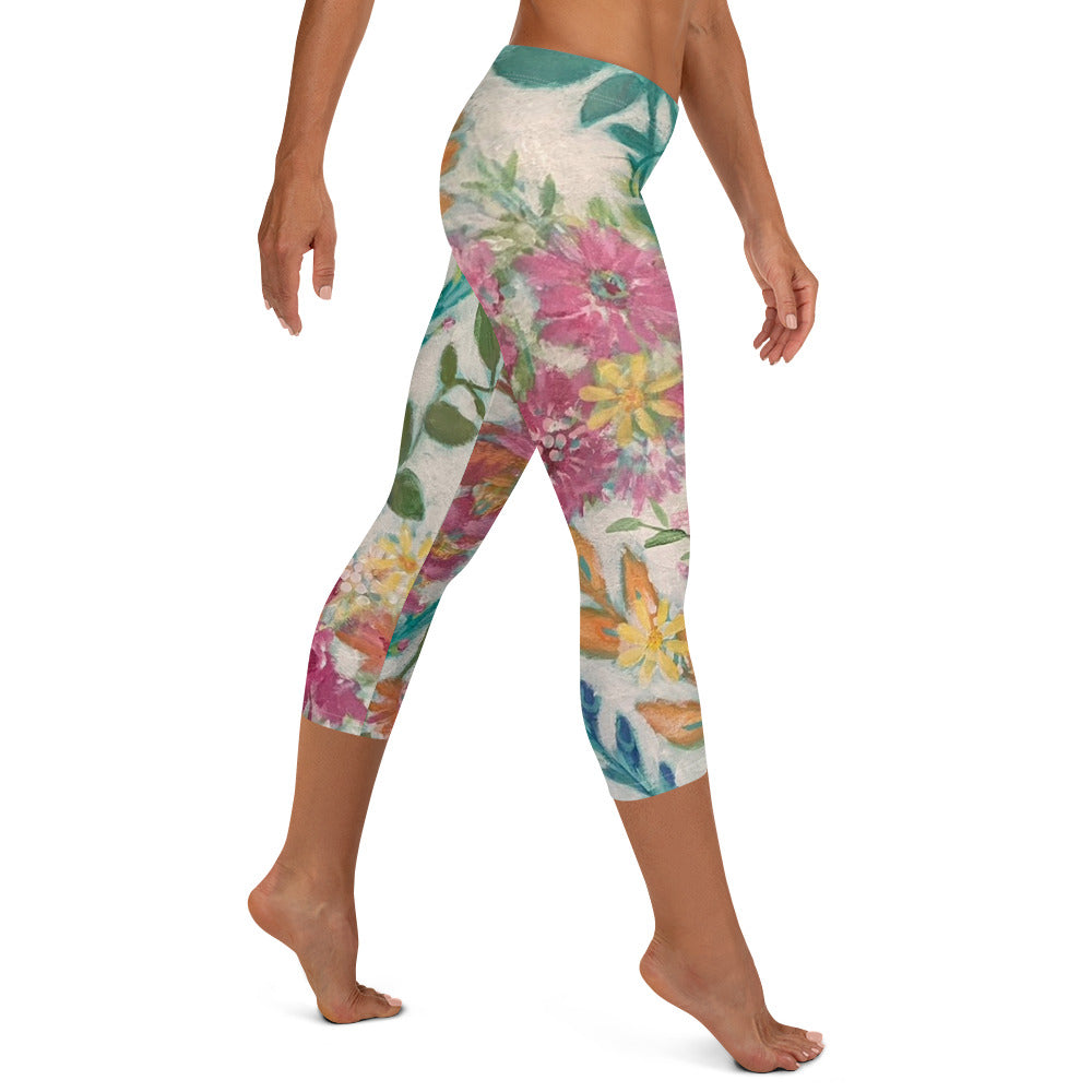 Flower Garden on Cream | Women's Fine Art Regular-Waist Capris – Sales Profit Business